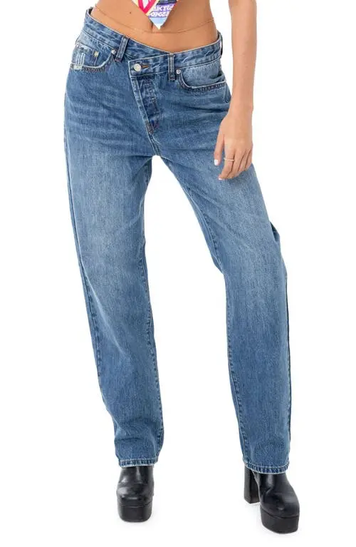 EDIKTED Crossover Boyfriend Jeans - Blue