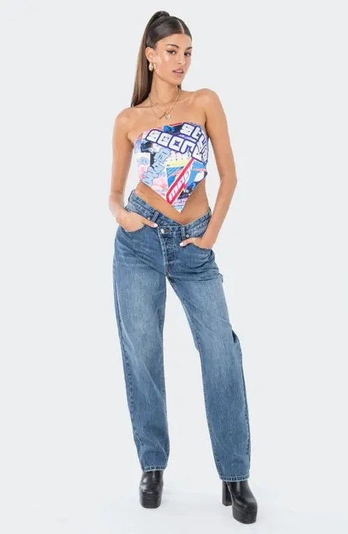 EDIKTED Crossover Boyfriend Jeans - Blue