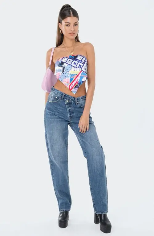 EDIKTED Crossover Boyfriend Jeans - Blue