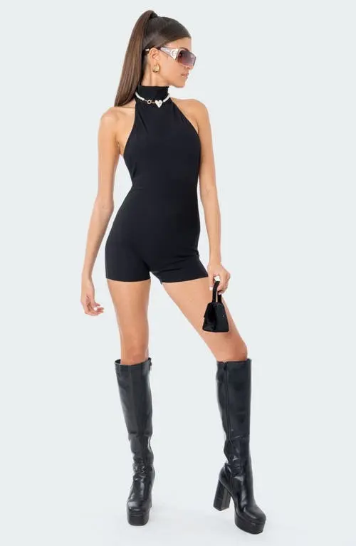 EDIKTED Annie Halter Neck Rib Romper