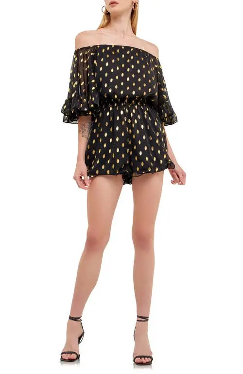 Endless Rose Off-the-shoulder Chiffon Romper - Black