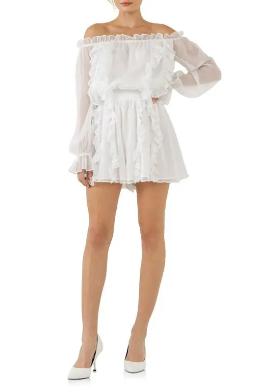 Endless Rose Off-the-shoulder Chiffon Romper - White