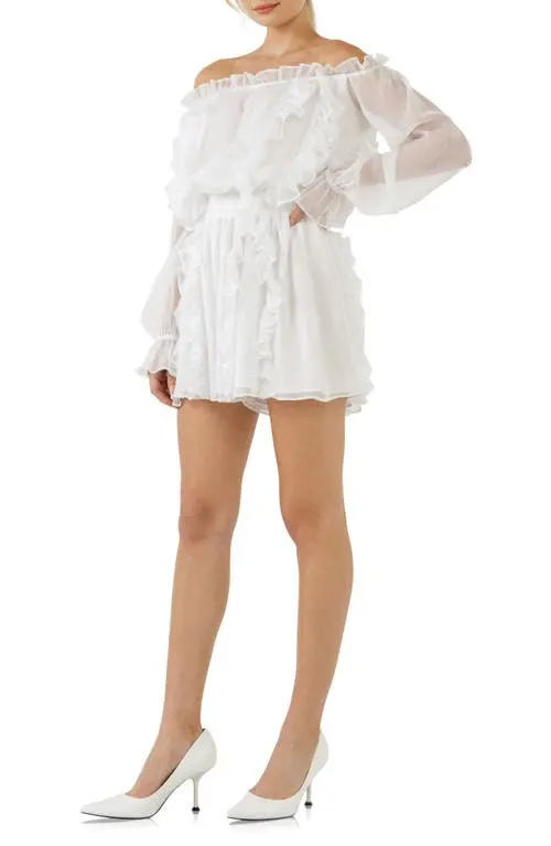 Endless Rose Off-the-shoulder Chiffon Romper - White