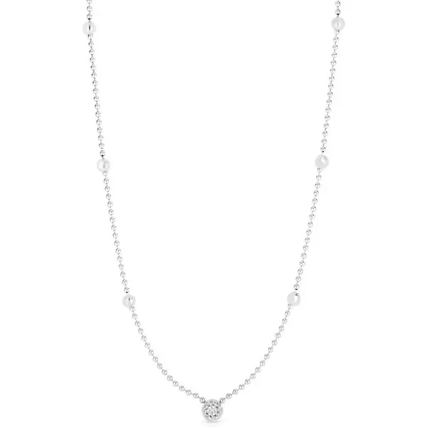 Roberto Coin 18k Gold Diamond Pendant Beaded Necklace - White Gold