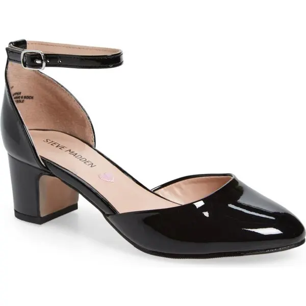 Steve Madden Ankle Strap Block Heel Pump - Black Patent
