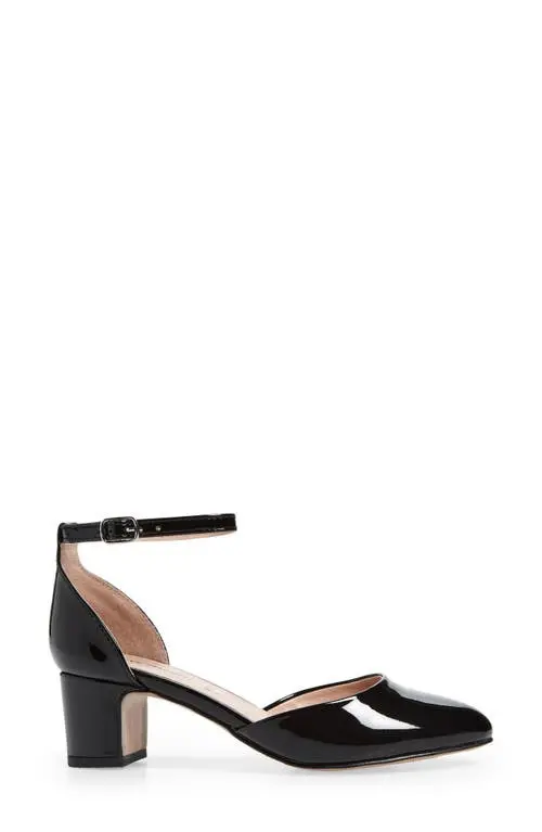 Steve Madden Ankle Strap Block Heel Pump - Black Patent