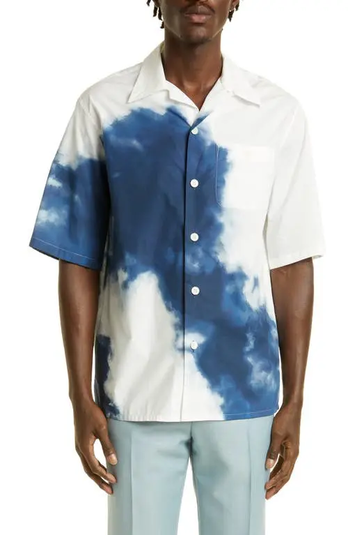 Alexander McQueen Sky Print Short Sleeve Button-up Camp Shirt
