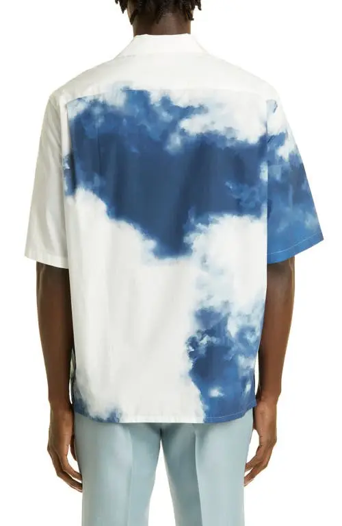 Alexander McQueen Sky Print Short Sleeve Button-up Camp Shirt
