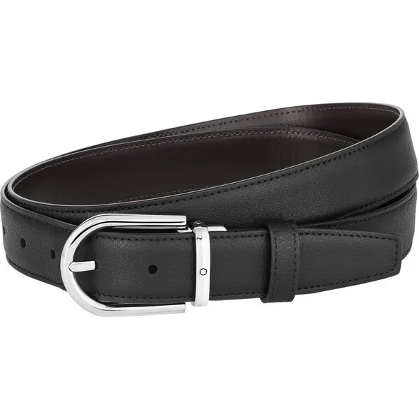 Montblanc Reversible Horseshoe Buckle Leather Belt - Black Brown