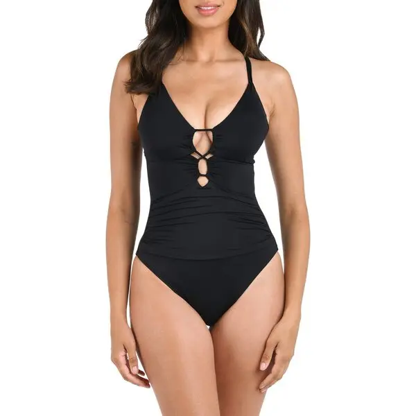 La Blanca Lace-up Underwire One-piece Swimsuit - Black