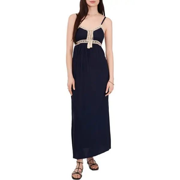 1.State Crochet Trim Maxi Dress - Classic Navy