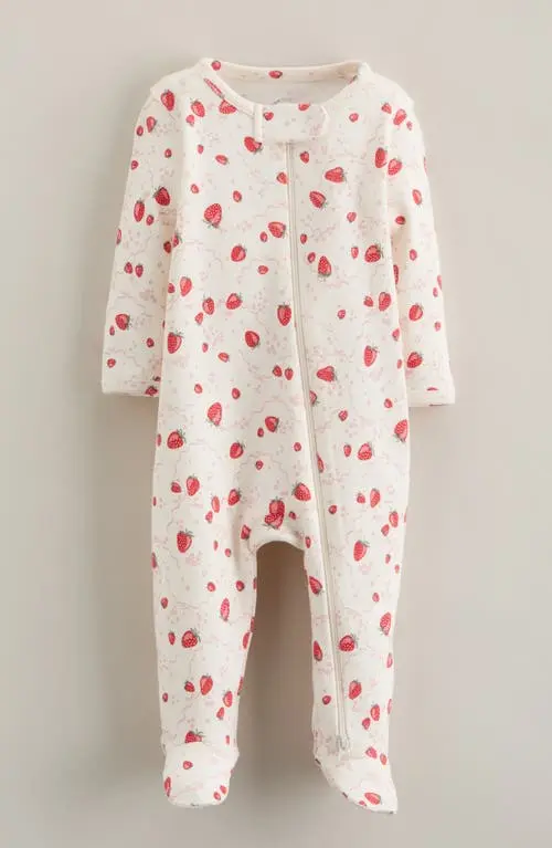 Nordstrom Print Cotton Footie - Ivory Egret Strawberry Bows