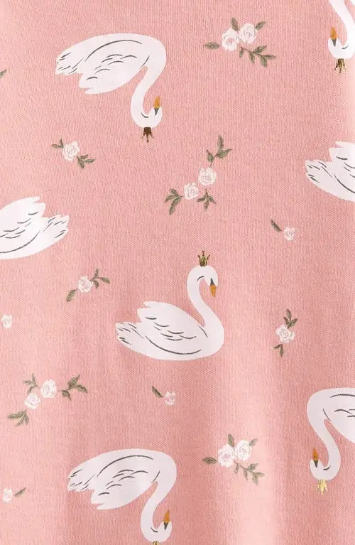 Nordstrom Print Cotton Footie - Pink Beauty Swan Boquet