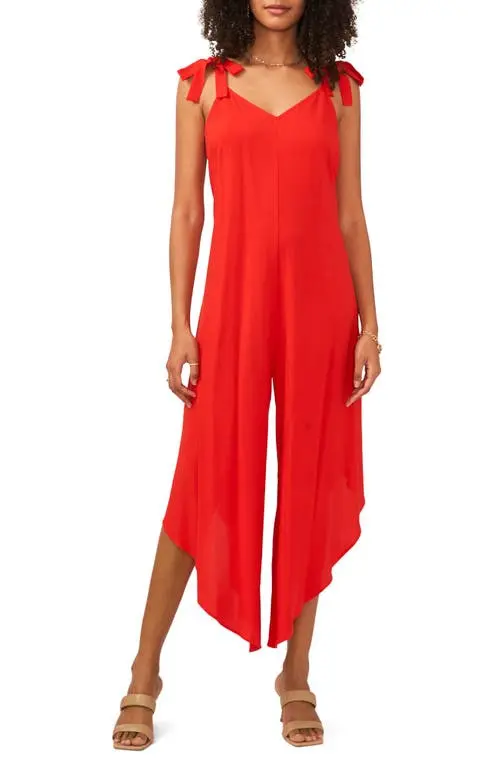 Vince Camuto Tie Shoulder Asymmetric Crop Jumpsuit - Lobster Red