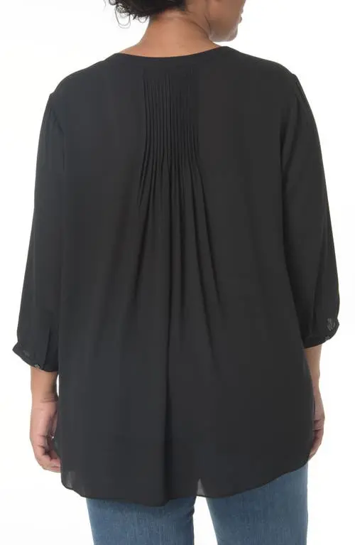 NYDJ Semisheer Pintuck Blouse - Black