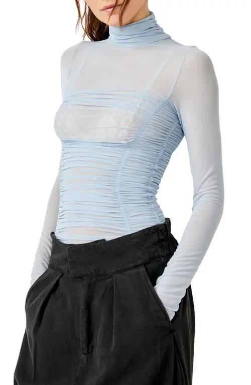 Free People Ruched Mesh Turtleneck Bodysuit