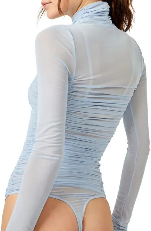 Free People Ruched Mesh Turtleneck Bodysuit
