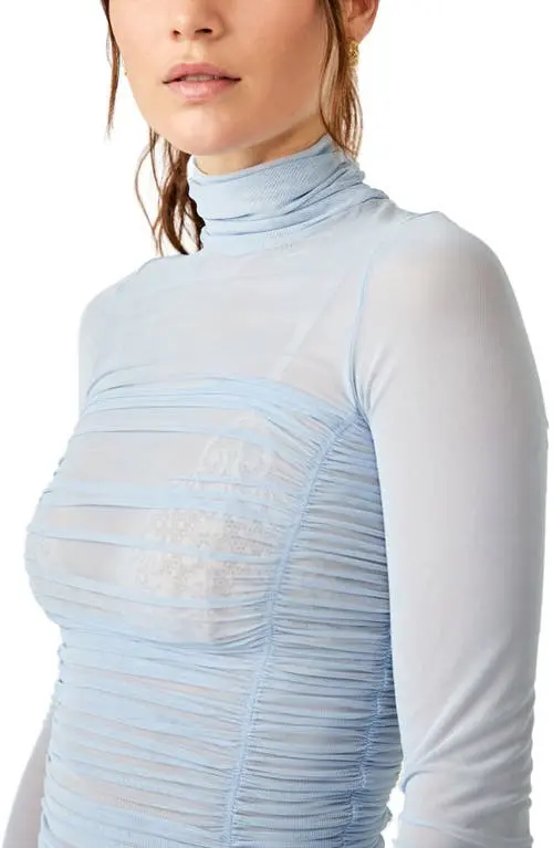 Free People Ruched Mesh Turtleneck Bodysuit