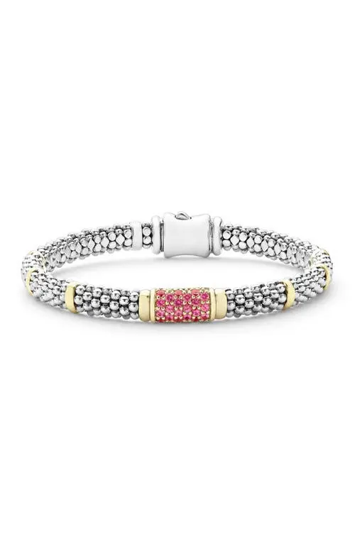 Lagos Pink Sapphire Caviar Bead Bracelet - Silver Gold Pink Sapphire