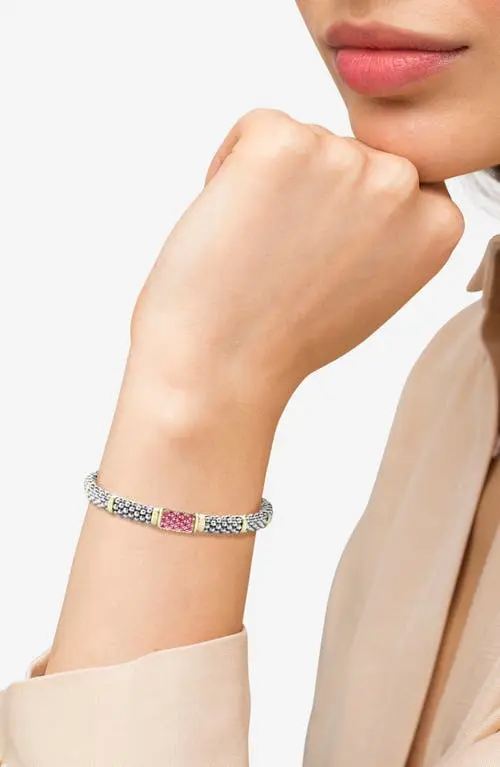 Lagos Pink Sapphire Caviar Bead Bracelet - Silver Gold Pink Sapphire