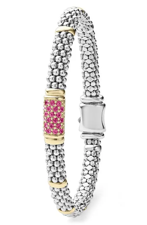 Lagos Pink Sapphire Caviar Bead Bracelet - Silver Gold Pink Sapphire