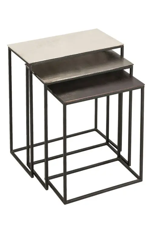 RENWIL Manisa Set Of 3 Metallic Nesting Tables - Raw Nickel Black Bronze
