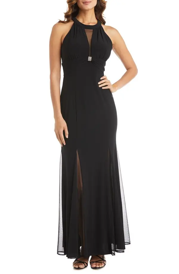 MORGAN & CO Cleo Crystal Detail Open Back Gown - Black