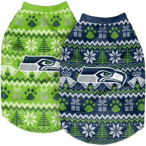 FOCO Seattle Seahawks Reversible Holiday Dog Sweater