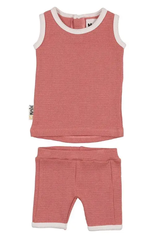 MANIÈRE Waffle Knit Cotton Tank And Shorts Set - Salmon