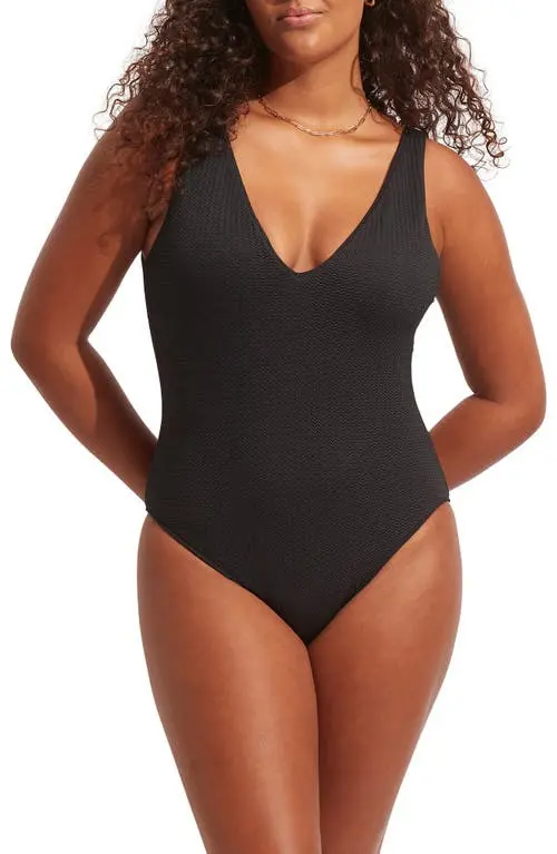Seafolly Sea Dive Deep V-neck One-piece Swimsuit - Black