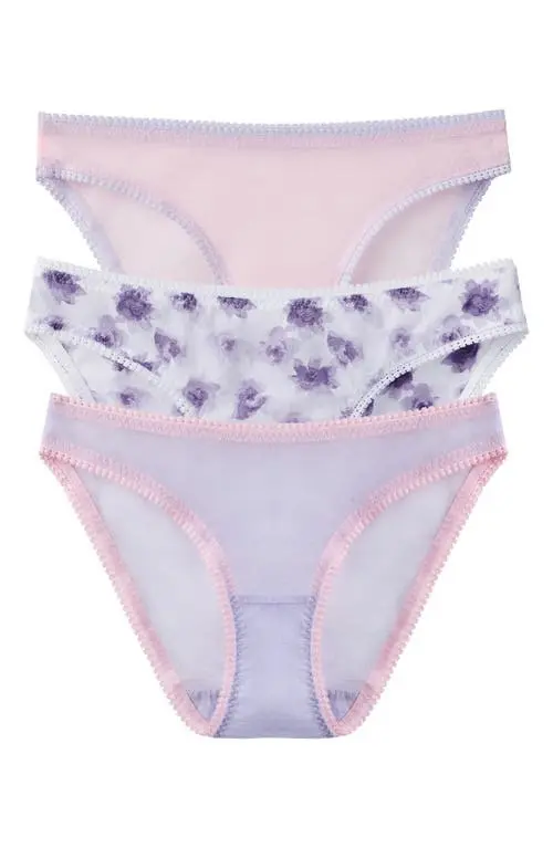 ON GOSSAMER 3-pack Mesh Hip Bikinis - Sweet Lilac Ballet Pink Floral