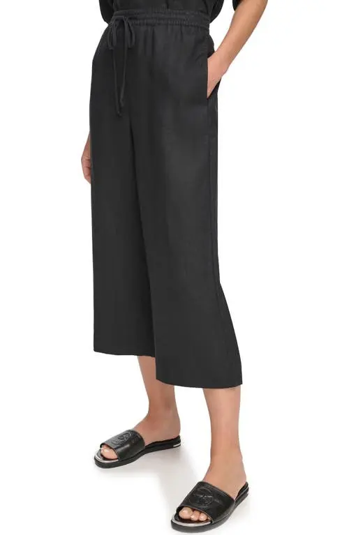 Dkny Drawstring Crop Linen Pants - Black