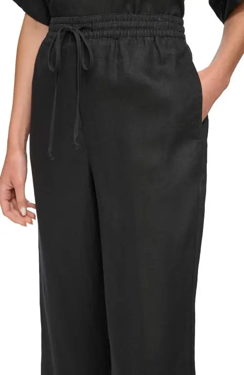 Dkny Drawstring Crop Linen Pants - Black