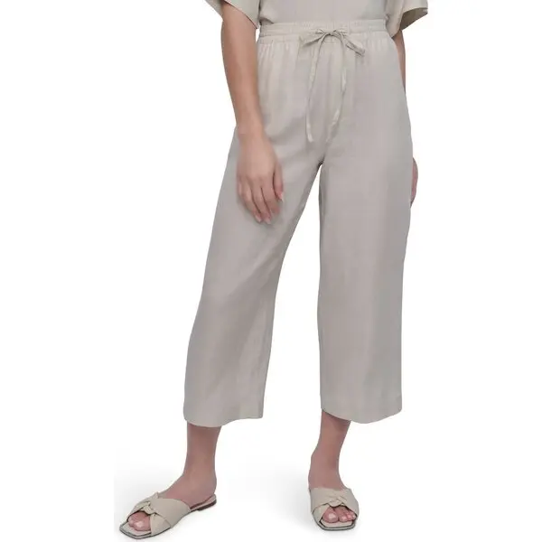 Dkny Drawstring Crop Linen Pants - Natural