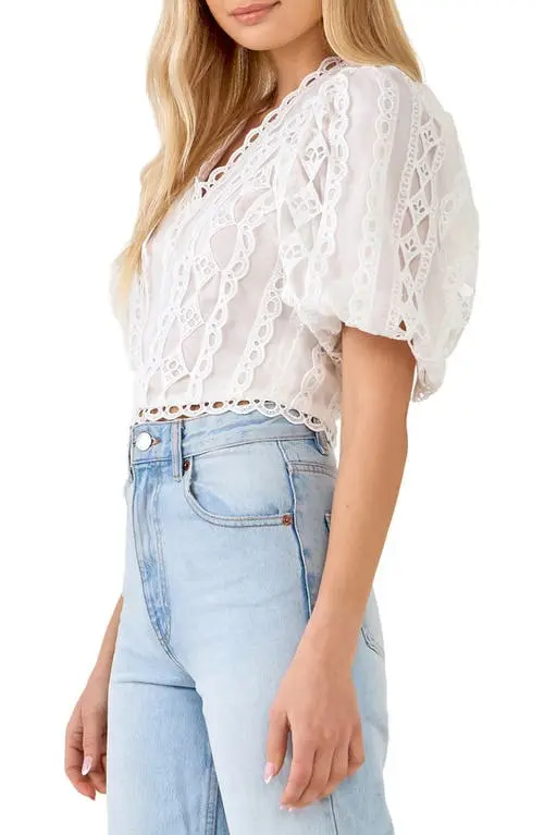 Endless Rose Lace Puff Sleeve Crop Top