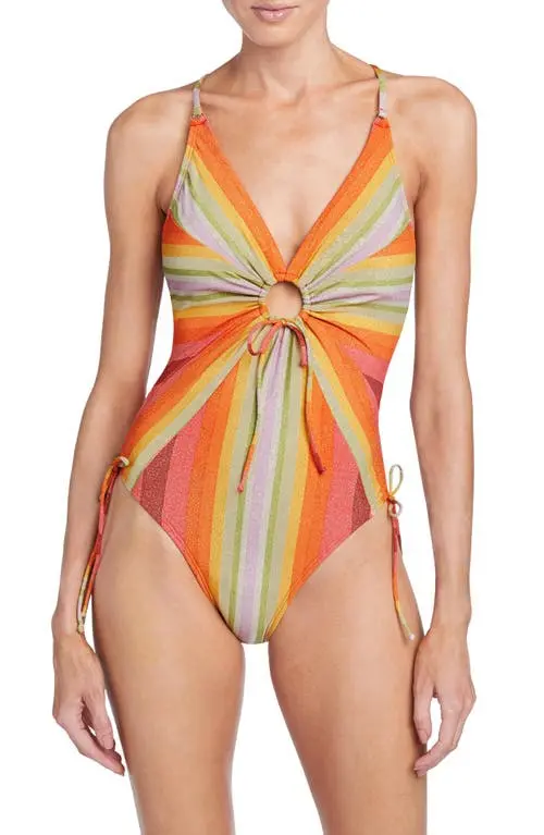 Robin Piccone Greta Ruched Keyhole Cutout One-piece Swimsuit - Persimmon Multi