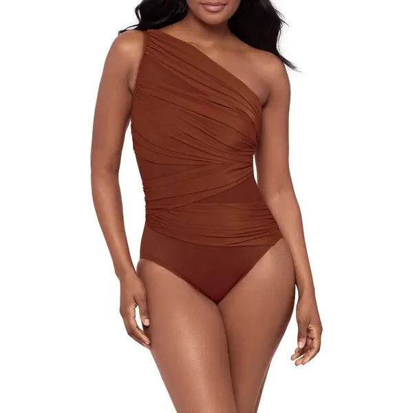 MIRACLESUIT® Jena One-shoulder One-piece Swimsuit - Copper Brown
