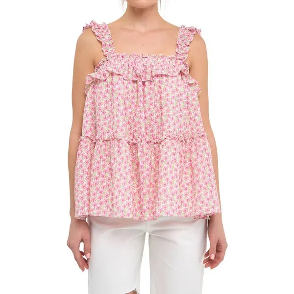 FREE THE ROSES Floral Ruffle Tank