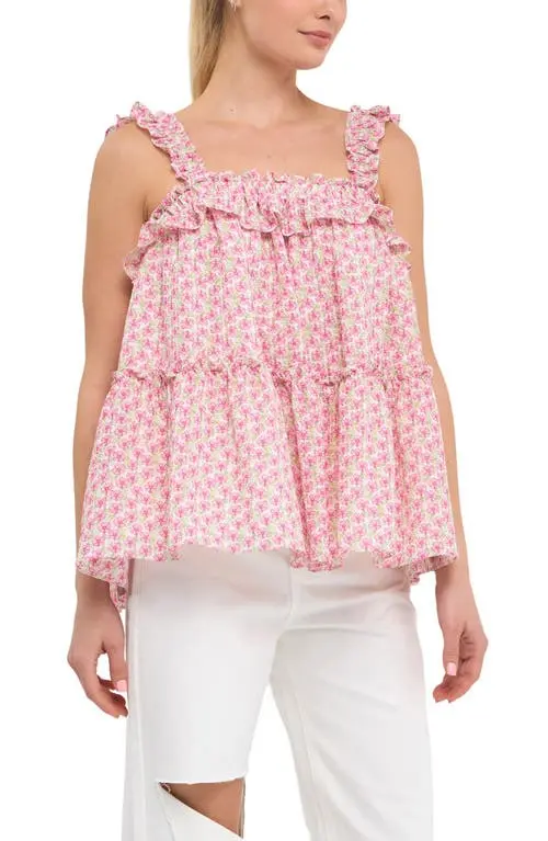 FREE THE ROSES Floral Ruffle Tank