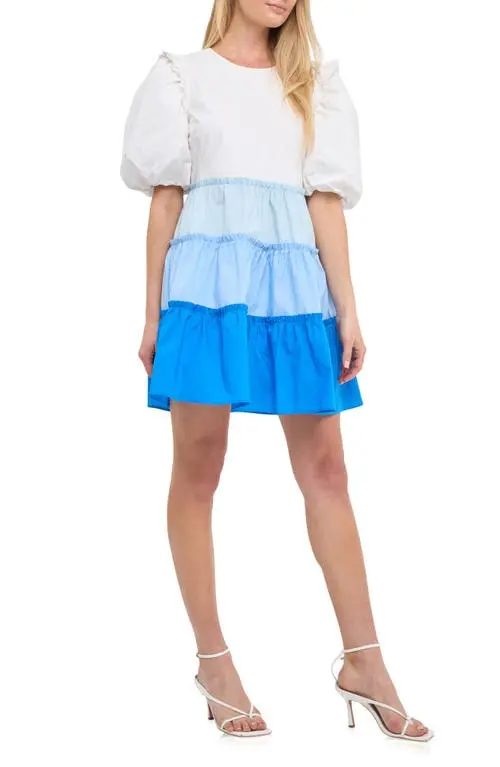 English Factory Colorblock Puff Sleeve Mini Dress