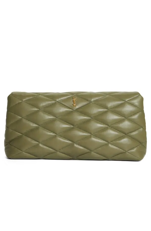 Saint Laurent Sade Leather Puffer Clutch 3317 Light Sage
