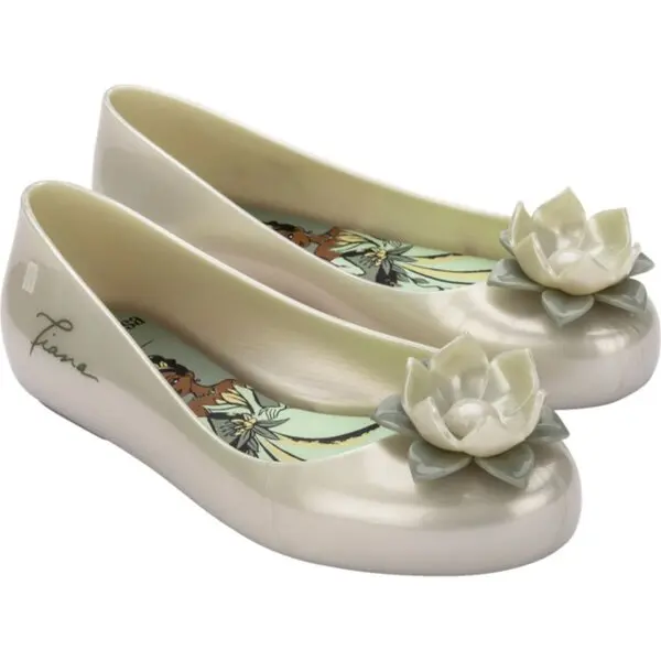 Melissa Mini Sweet Love Disney Princess Flat - Metallic White/green