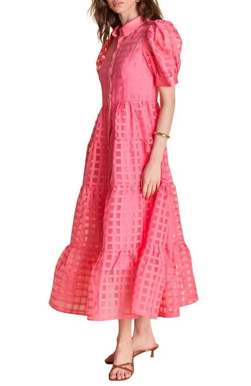 chinese dress ladies Gridded Organza Tiered Maxi Dress  English Factory