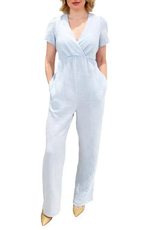 EMILIA GEORGE Naomi Cotton Voile Maternity Jumpsuit - Blue