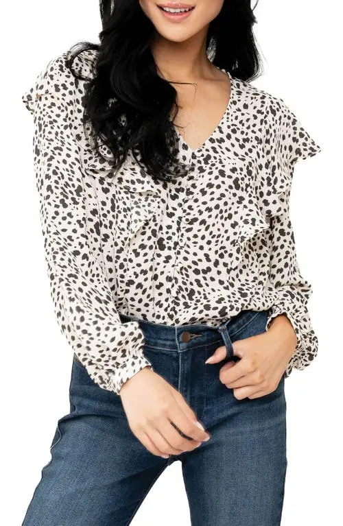 GIBSONLOOK Animal Spot Ruffled Blouse - Sand Dollar Animal