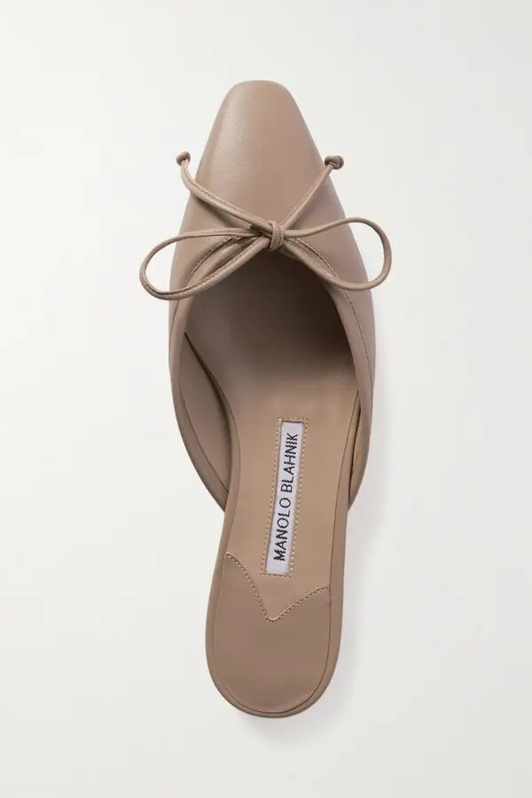 Manolo Blahnik Ballerimu Leather Point-toe Mules - Neutrals