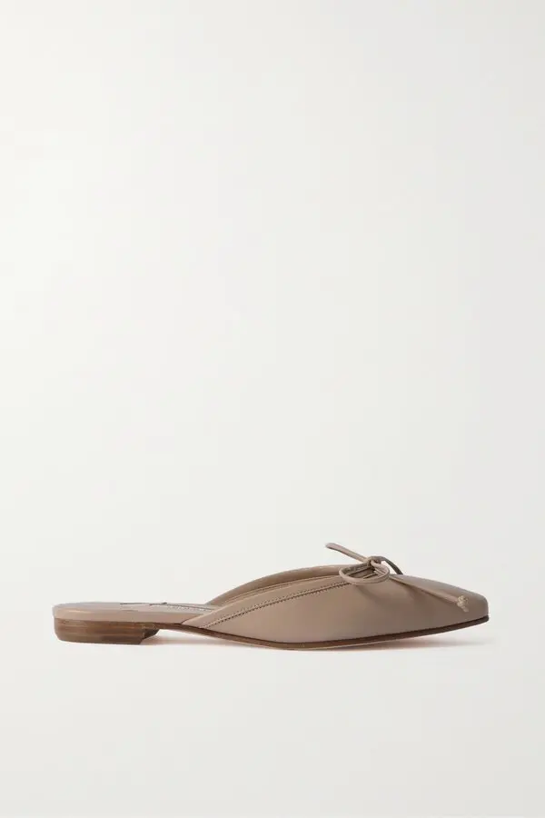 Manolo Blahnik Ballerimu Leather Point-toe Mules - Neutrals