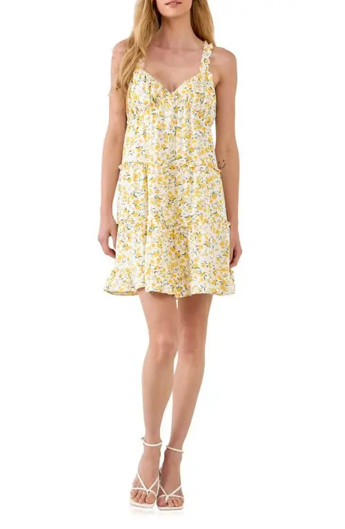Endless Rose Floral Print Tiered Sundress - Yellow Multi
