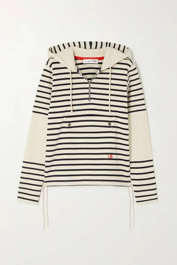 Victoria Beckham Embroidered Striped Cotton-jersey Hoodie