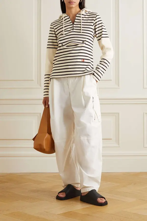 Victoria Beckham Embroidered Striped Cotton-jersey Hoodie